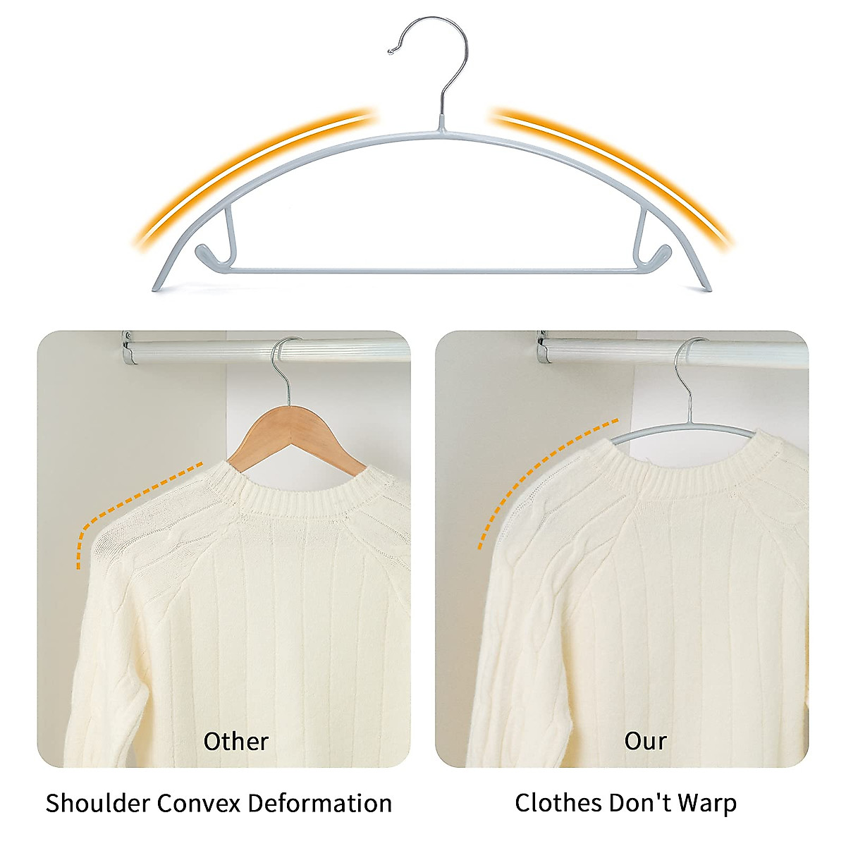 Nature Smile Non Slip PVC Coating Sweater Hangers,Dress Suit Coat Hangers,Shoulder Bump Free Golf T Shirts Clothes Hangers (Silvery Grey Color 10 Pack)