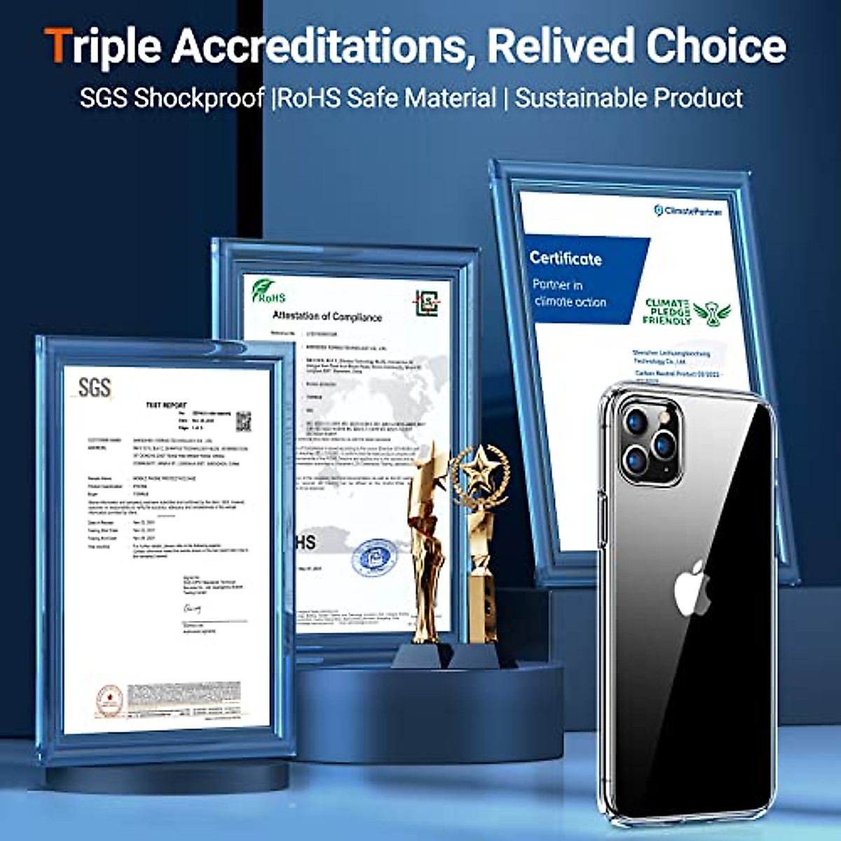 TORRAS [𝟮𝟬𝟮𝟮 𝗡𝗘𝗪] Diamond Clear iPhone 11 Pro Case [Material Safe Certified] No.1 Anti-Yellow [12FT Military Grade Protective] Hard Back & Non-Slip Bumper Slim Phone Cases iPhone 11 Pro, Clear