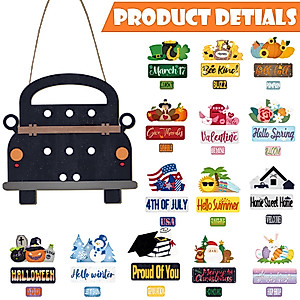 Interchangeable Welcome Sign Farmhouse Seasonal Truck Welcome Sign Interchangeable Holiday Decor and 45 Pcs Rustic Holiday Icons Hanging Truck Door Hanger for Front Door Home Porch Spring Decorations