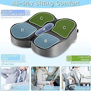 Elviros Chair Cushions, Adjustable Memory Foam Seat Cushion for Coccyx, Back, Tailbone, Sciatic Pain Relief, Non-Slip Chair Pads for Office, Car, Wheelchair, Gaming Chair (Black, Medium Soft)