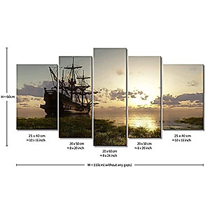 Pirate Ship Nautical Wall Art Viking Ship 5 Panel Painting The Picture Prints On Canvas Modern Artwork for Living Room Home Decor