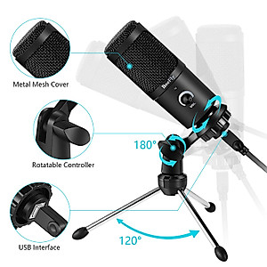 BeeFly USB Microphone, Microphone for Computer Metal Condenser Recording Microphone for PS4 Mac Windows Computer Desktop Microphone for Gaming Podcast Streaming YouTube Chatting