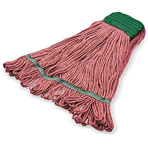 SPARTA Flo-Pac Cotton Mop Head, Loop-Ended, Wide Band with 5" Green Band for Organized Cleaning, Medium, Red