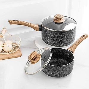 MICHELANGELO Saucepan Set with lid, Nonstick 1Qt & 2Qt Saucepan Set with Lid, Small Sauce Pot with Lid, Nonstick Sauce Pan 1Quart & 2 Quart, Stone Derived Coating Sauce Pan Set, Small Pot with Lid
