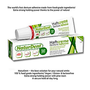 Natural Strong Denture Adhesive NaturDent | Holds Dentures Longer and Stronger | NO Zinc NO Paraben No Yucky Taste | Bundle with Dentu-Care Denture Storage Box Case