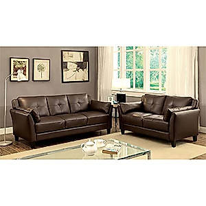 Furniture of America Tonia Contemporary Faux Leather Tufted Sofa in Brown