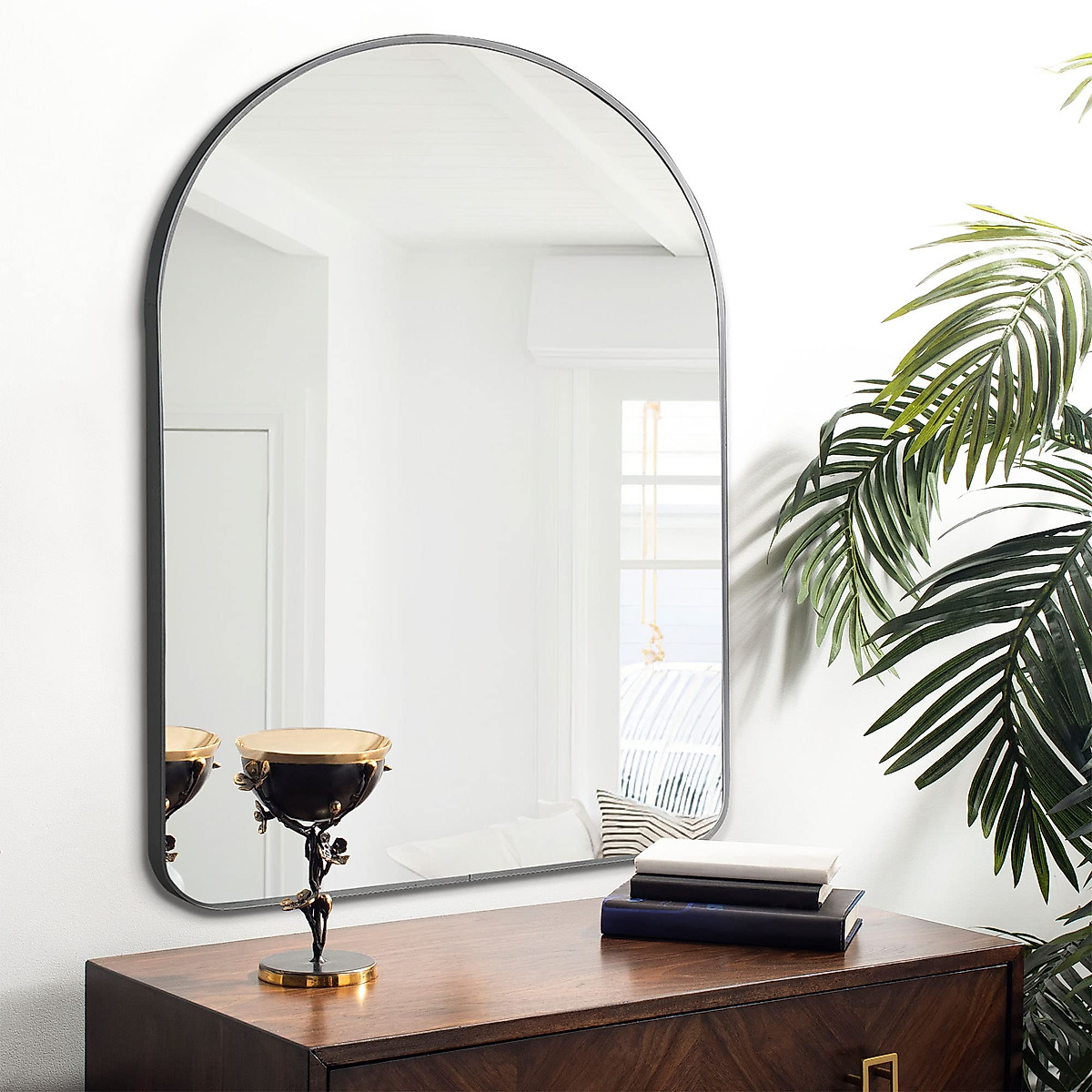 Natsukage 36"x24"Arched Wall Mirror Full Length Mirror for Wall Body Dressing Mirror for Bedroom Bathroom Wall-Mounted Mirror Hanging or Leaning Against Wall Aluminum Alloy Frame(Arched Black)