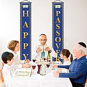 Vohado Happy Passover Porch Banner Petite Pesach Jewish Holiday Wall Hanging Flag Yard Sign Seder Jewish David Star Welcome Sign Petite Pesach Party Hanging Porch Sign Front Door Holiday Party Decor