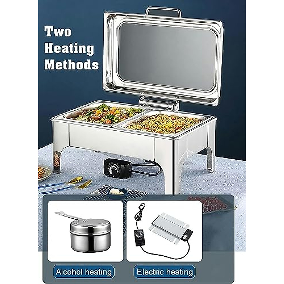 Chafing Dishes Food Warmers, Buffet Server Hot Trays in Stainless Steel, Electric Plate Warmer for Catering Buffet, Hot Plates for Keeping Food Warm (9l 1/2size)
