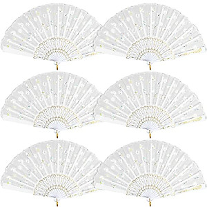 HKACSTHI 6 Packs White Spanish Floral Folding Hand Fan Women Lace Fan Handheld Fans for Wedding and Home Decoration