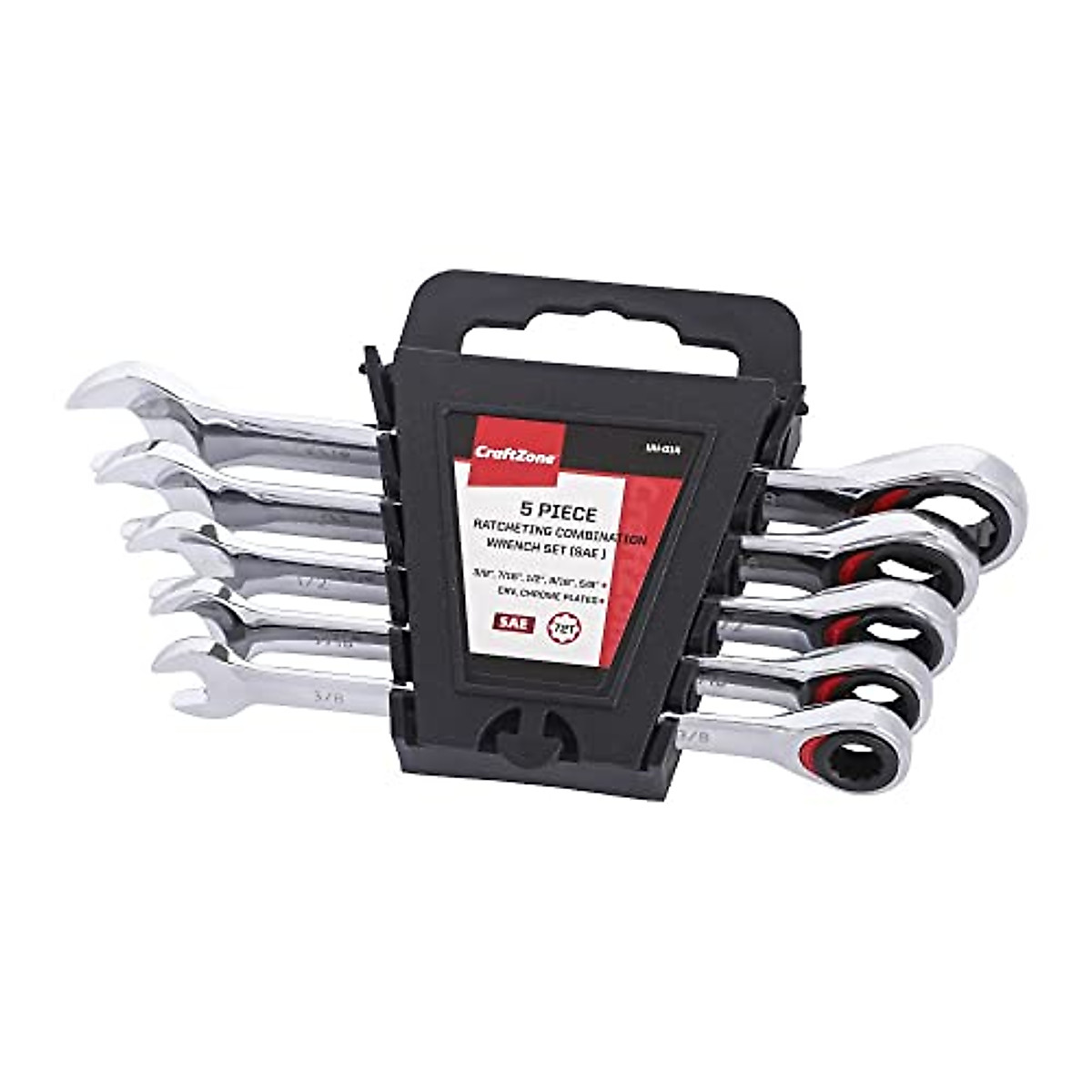 CRAFTZONE RATCHETING COMBINATION WRENCH SET, (5PC,SAE), 3/8”,7/16”,1/2”,9/16”,5/8” RATCHET WRENCH SET
