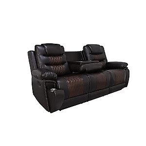 New Classic Furniture Nikko Faux Leather Manual Sofa with Dual Recliner, Brown
