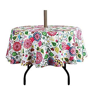 EHouseHome Outdoor and Indoor 60inch Round Tablecloth with Umbrella Hole and Zipper, Waterproof Zippered Patio Table Cloths, Spring/Summer Table Covers for Backyard Circular Table/BBQs/Picnic