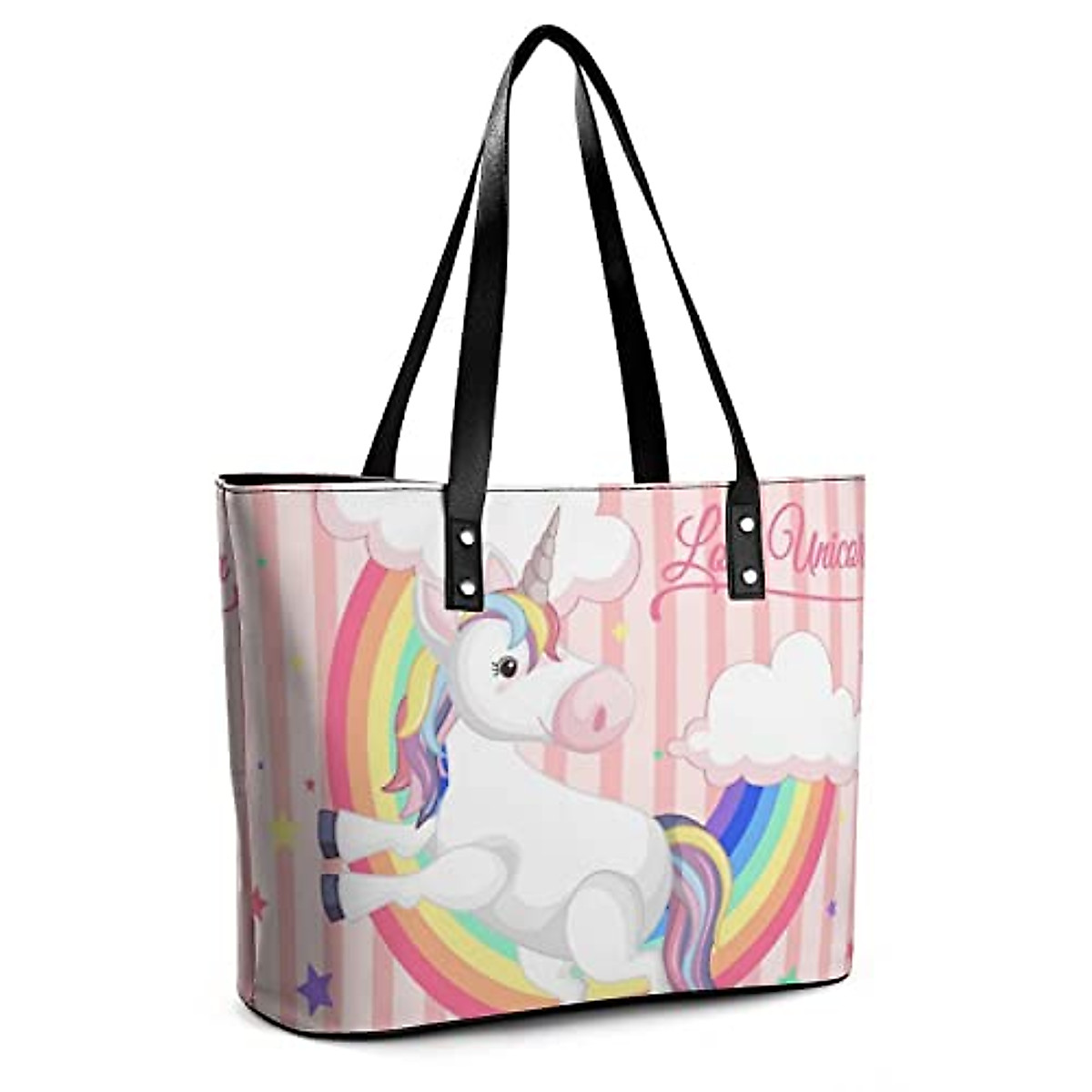 Womens Handbag Unicorn Rainbow Cloud Leather Tote Bag Top Handle Satchel Bags For Lady