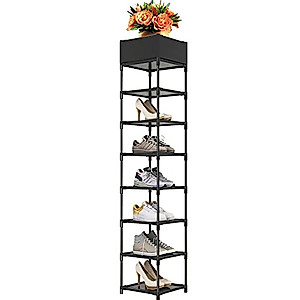 Narrow Shoe Rack, 8 Tier Vertical Shoe Rack for Closet Entryway Hallway Tall Slim Shoe Stand Organizer
