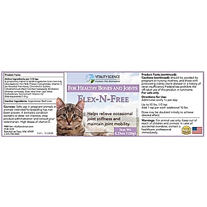 Vitality Science Flex N Free for Cats | Promotes Healthy Bones & Joints | Relieves Joint Stiffness & Maintains Mobility | Reduces Inflammation | Builds Healthy Bone Tissue | 100% Natural (120g)
