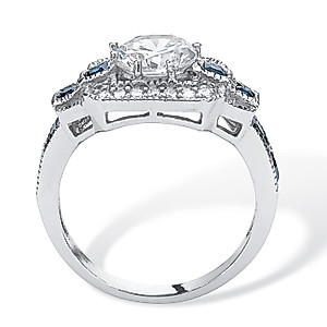 PalmBeach Platinum-plated Sterling Silver Round Cubic Zirconia and Princess Synthetic Blue Sapphire Engagement Ring Sizes 6-10 Size 7