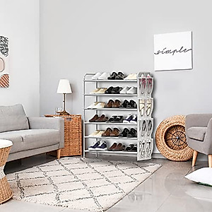 Simple Houseware 6-Tier Shoe Rack Storage Organizer w/Side Hanging Bag, Grey