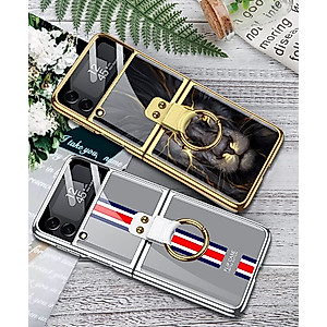 SHIEID Samsung Z Flip 4 Case, Z Flip 4 Case with Ring Phone Case, Electroplating Color Painting Tempered Glass Protective Cover for Samsung Galaxy Z Flip 4 5G, Limited Edition Gray