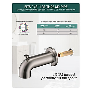 LOCALAND Extra Long Tub Spout with Diverter, Fits for 1/2" IPS Threads,Brushed Nickel