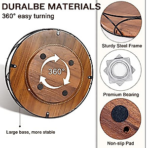12.5" Wooden Lazy Susan Turntable, Kitchen Table Top Spice Organizer with Steel Frame, 360 Degree Rotating Lazy Susan Tray for Countertop, Cabinet, Dining Table, Bathroom