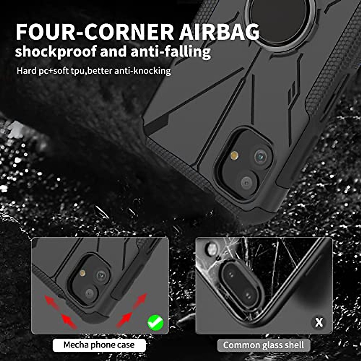 for Samsung A04 Case, Galaxy A04 Case with Screen Protector, Military Grade Shockproof Protective Phone Case with 360°Rotatable Ring Holder, Supports Magnetic Car Mounts for Samsung Galaxy A04(Black)