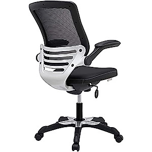 Modway Edge Mesh Back and White Vinyl Seat Office Chair With Flip-Up Arms - Computer Desks in Black