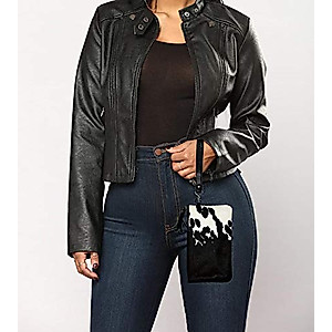 Real Cowhide Natural Black & White Wristlet Women Clutch - Black White Cow Hide Cow Skin Leather Hair On Wristlet Purse