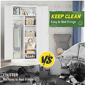 Greenvelly Metal Wardrobe Closet with Doors and Shelves,72" Armoire Wardrobe Closet for Hanging Clothes for Office, Home, School, Employee,Gym(White)