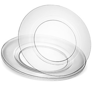ELEGANT DISPOSABLES 13'' Charger Plates Clear Plastic Heavy Duty Disposable Dinner Chargers Serve ware Dishes Platters Tableware Pack of 12