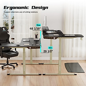 L Shaped Electric Height Adjustable Standing Desk Keyboard Tray,61" Stand Up Corner Computer Desk,Dual Motor Sit Stand Home Office Desk with Monitor Riser Memory Preset Mouse Pad RGB Lights