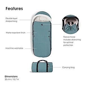 BABYZEN YOYO Footmuff, Aqua - Sherpa Lining & Fleece Hood with Drawstring to Keep Baby Warm - Includes Carrying Bag - Machine Washable