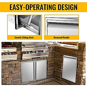 Built-in Single Trash Drawer Pull-Out Tray Outdoor Kitchen Stainless Steel Trash Drawer Storage One Trash Bin for BBQ Island Grill Station,19W X 27H X 16D Inch