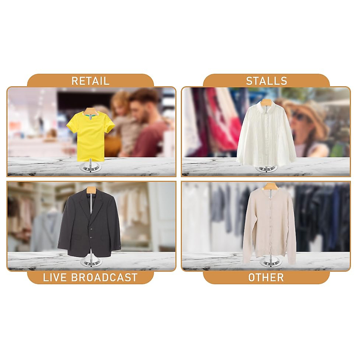 𝟐 𝐏𝐜𝐬 Adjustable T Shirt Display Adult/Child Flexible Shoulder Stand Shirt Rack for Vendors, Portable Hanging Metal Clothing Display, Garment Hanger Rack Coat Holder for Retail -31.5 Inch Height