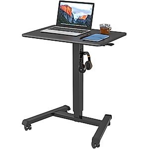 BONTEC 25.6 x 17.7 Inch Mobile Stand Up Desk, Podium, Rolling Standing Desk Up to 33LBS with Wheels and Stoppers, Laptop Standing Desk Height Adjustable, Black