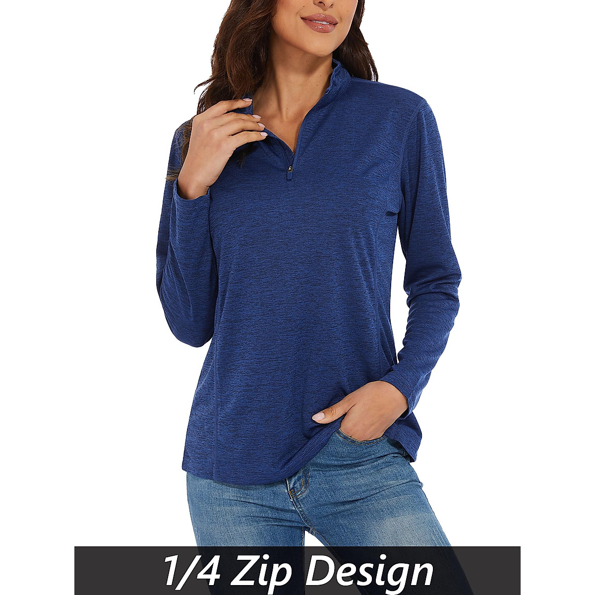 MAGCOMSEN SPF Golf Shirt Summer Shirts for Women Uv Protection Shirts Running Shirts Workout Shirts Athletic Shirts Dark Blue L