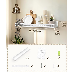 Mazjoaru White Floating Shelves 24 inch for Wall Set of 2, Long Floating Shelves Wall Book Shelf with Lip, Wall Mount Shelf with Wood Beads for Bedroom Bathroom Nursery Living Room