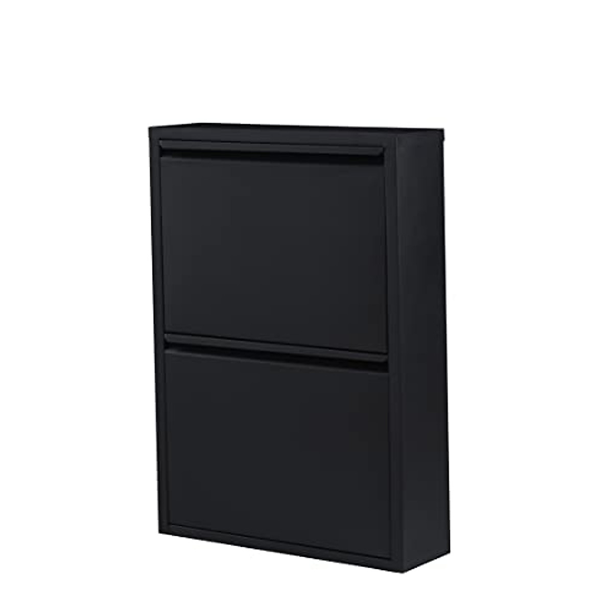 Alveon Flip Drawer Shoe Cabinet, Storage Organizer, Freestanding Shoe Rack, Wall Mounted No-Assembly (Black, 2 Drawer)