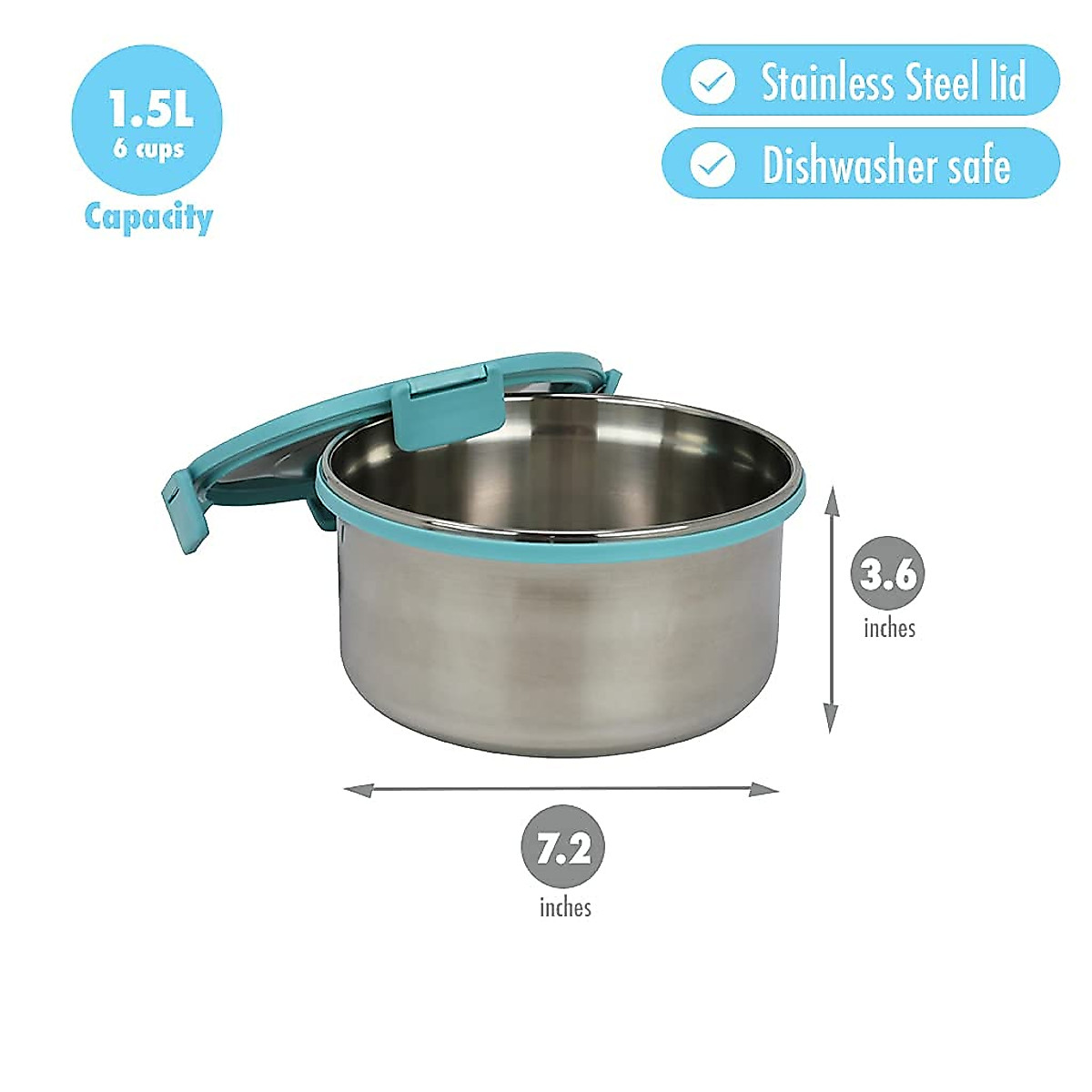 MIRA Stainless Steel Salad Bowl Lunch Container - 6 Cup Salad To Go Bowl, Frost