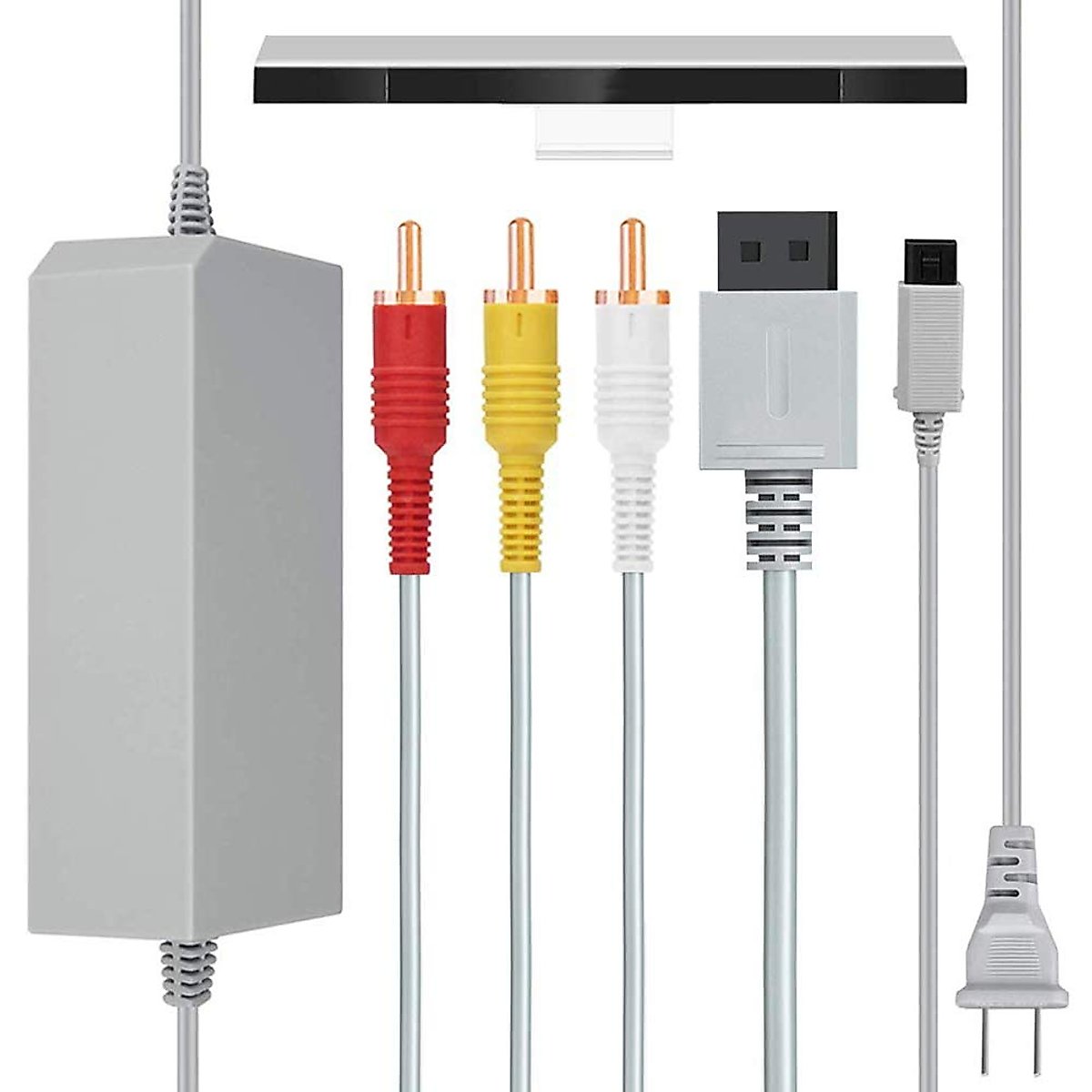 Wii Accessories Bundle - Wii AC Power Adapter Block, Composite AV Cable Cord and Wired Motion Sensor Bar for Wii