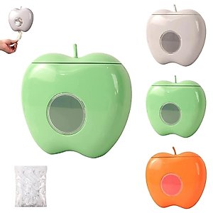 2023 Plastic Wrap Storage Box with 100 Cling Bags, Fresh Keeping Bag Storage Box, Wall-mounted Non-perforated Dust Box, Apple Shaped Removable Cling Film Shower Cap Kitchen Bathroom Dispenser (Green)