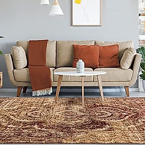 Superior Indoor Area Rug, Jute Backing for Kids or Pets, Entryway, Living Room, Kitchen, Dorm, Bedroom, Hallway, Plush Rugs, Vintage Abstract Medallion, Salford Collection, 9' x 12', Maroon