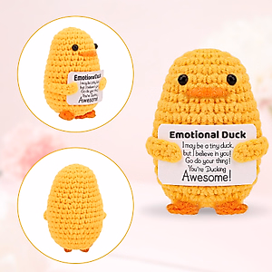 Hoedia Handmade Emotional Pickle Gift, Cucumber Crochet Doll Inspirational Gifts with Cards, Cute Knitted Funny Support Pickle Potato Friend Birthday (Emotional Duck)