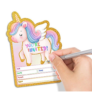 30pcs Funny Magical Unicorn Party Invitations with Envelopes for Kids Birthday Baby Shower, Unicorn Themed Party Supplies