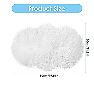 Molain Bench Cushion Fluffy Area Rug White Soft Faux Fur Bedroom Balcony Couch Reading Nook Cover Plush Mini Car Chair Seat Pad Hallway Fireplace Living Room Floor Decorations (50 cm Oval)
