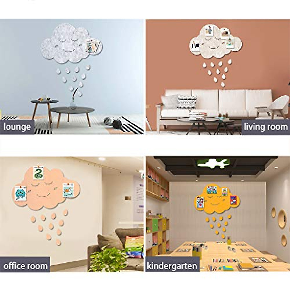 Cloud Smiley Decorative Wall Panel, Felt Photo Wall Note Board Bulletin Board Display Board, with a Box of thumbtacks (120x78cm)