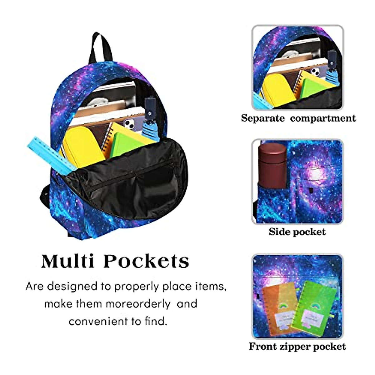 Galaxy Backpack Set Girls Boys Lightweight Bookbag with Insulated Lunch Bag for Travel Camping Outdoor Sport