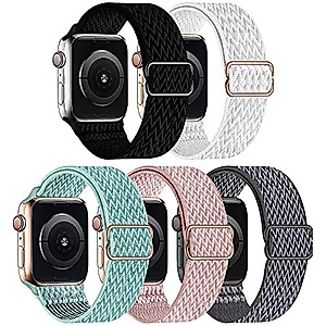 GBPOOT 5 Packs Nylon Stretch Band Compatible with Apple Watch Band,Adjustable Soft Sport Breathable Loop for Iwatch Series 8/7/6/5/4/3/2/1/SE,38mm 40mm 41mm,06 Color