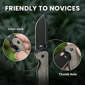 Kizer Bugai Pocket Knife 3.11 Inches Black Stonewash 3V Steel Blade Folding Knife Black Micarta Handle EDC Knife for Men Women Outdoor Camping Hunting Hiking Carving V3627A1