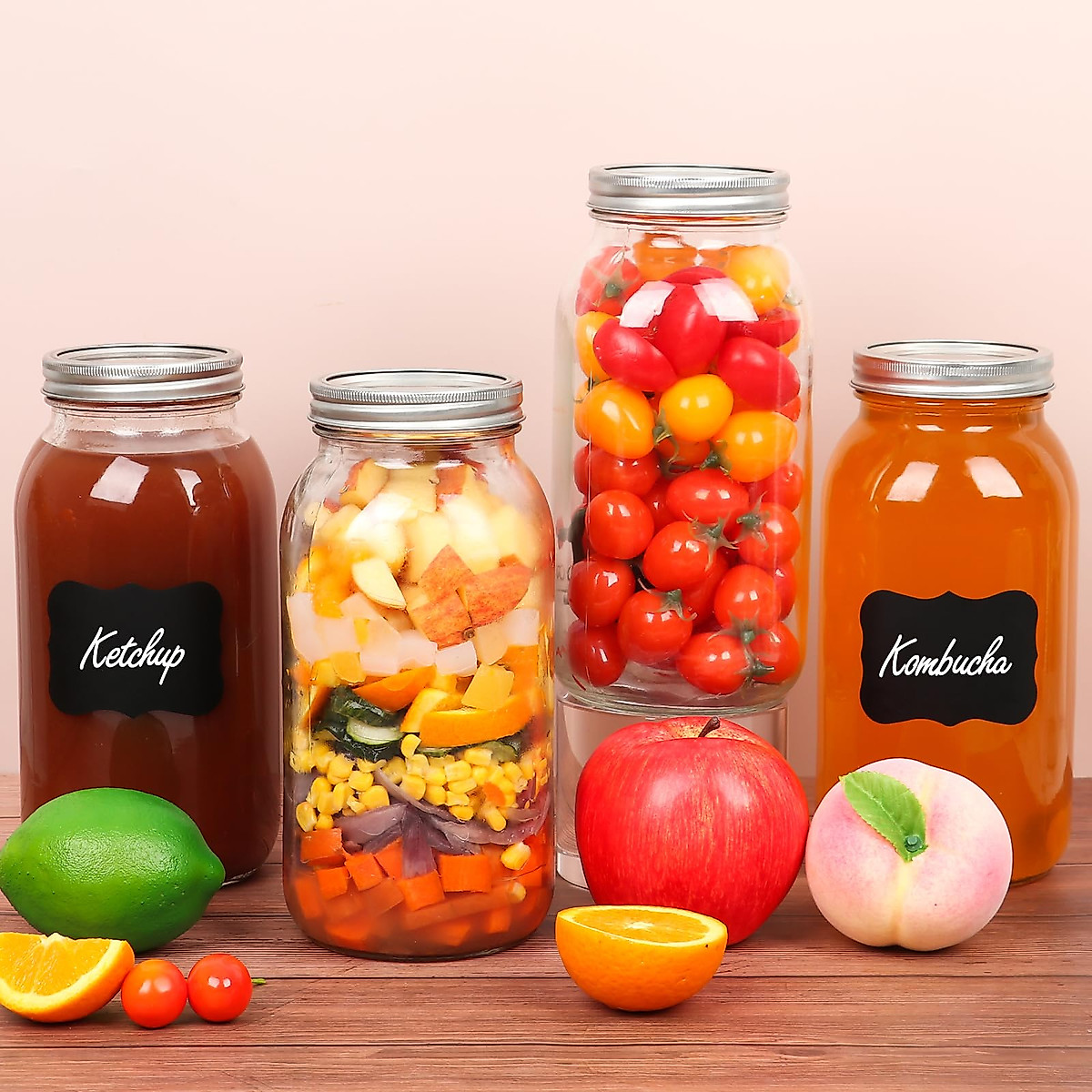 SZUAH 3 Pack Large Mason Jars 64 oz Wide Mouth, Half Gallon Mason Jar with Lids and Band, Canning Jars for Canning & Storing, Labels & Brusher Included